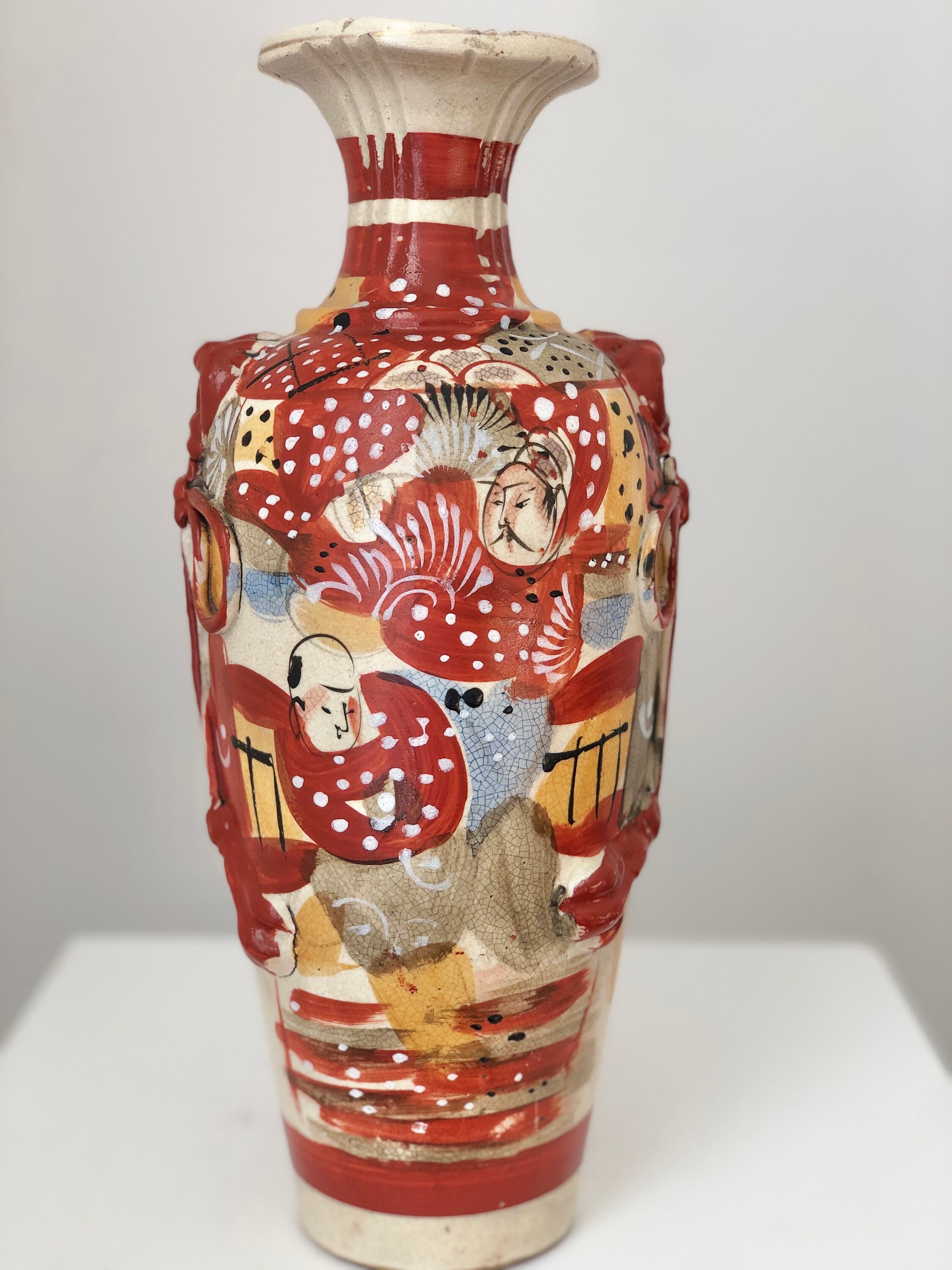 Red Japanese Large Samurai Satsuma Vase Antique Decorative - Etsy