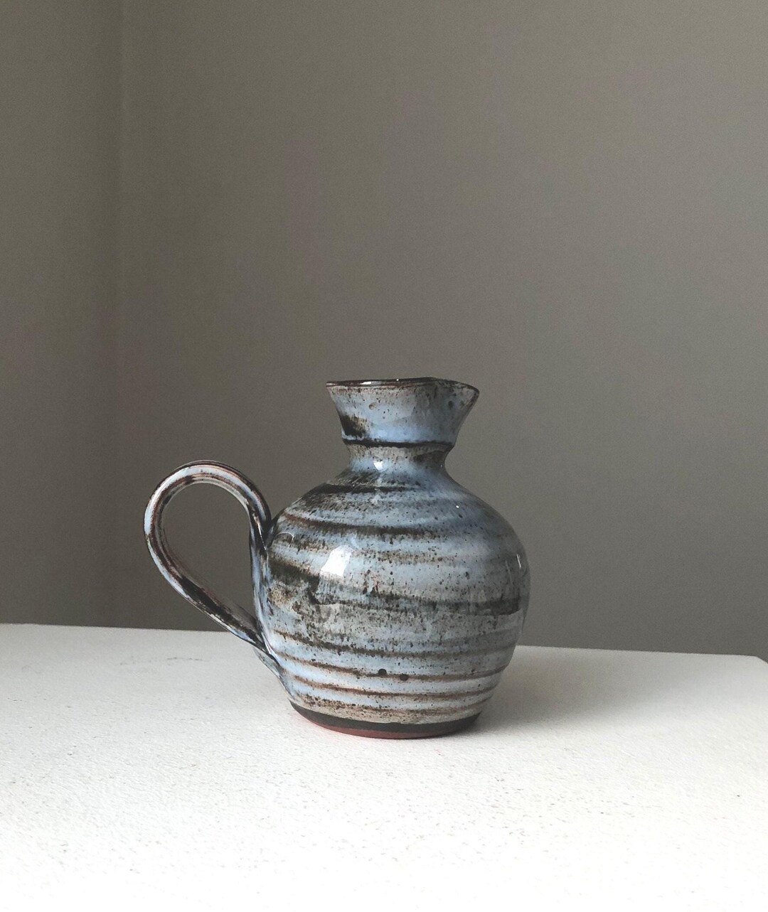 Vintage Studio Pottery Blue Grey Stripy Vase, Small Modern Rustic ...