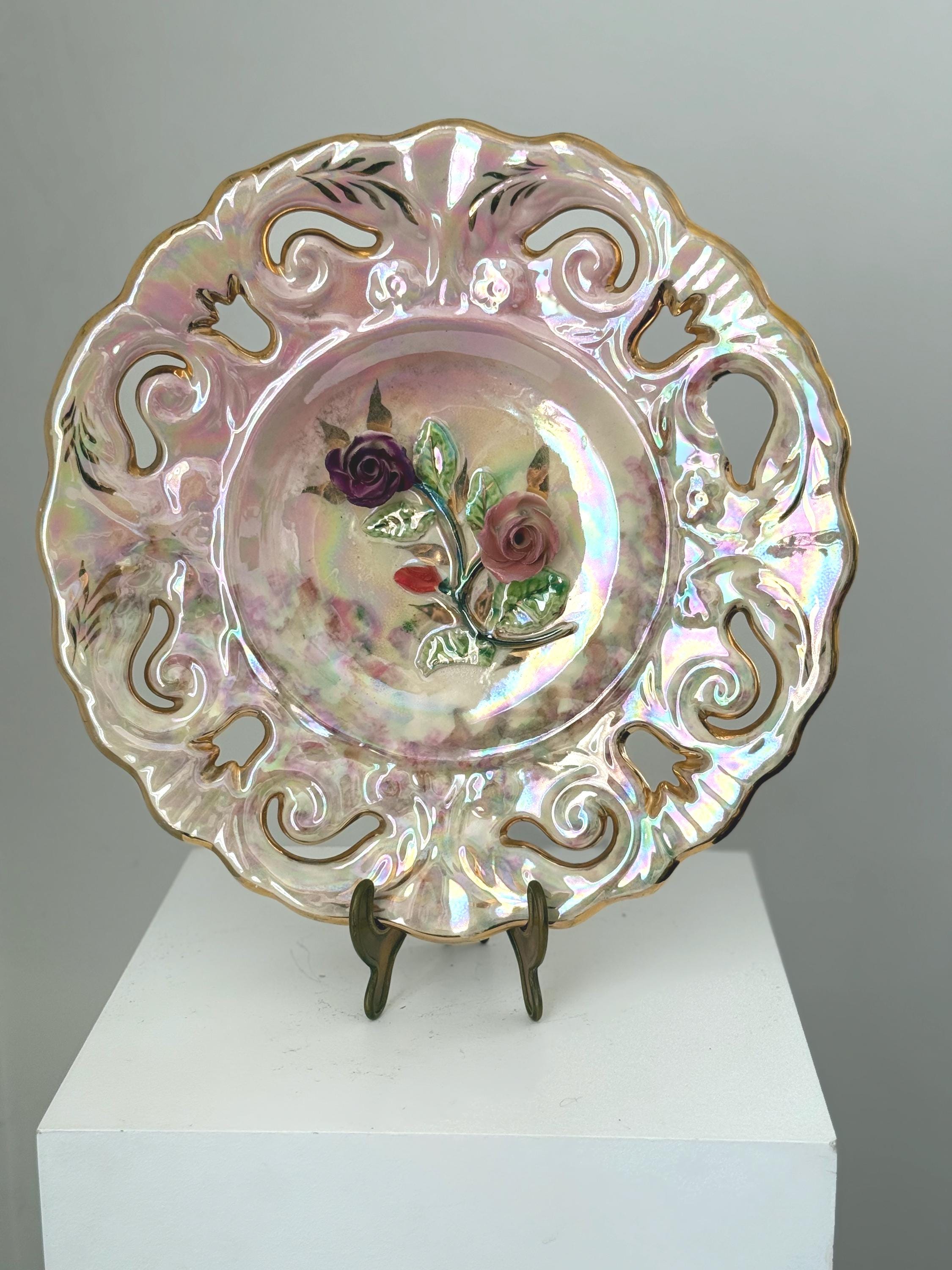 Mid Century Hubert Bequet Pink Floral Majolica Wall Plate, Belgian ...