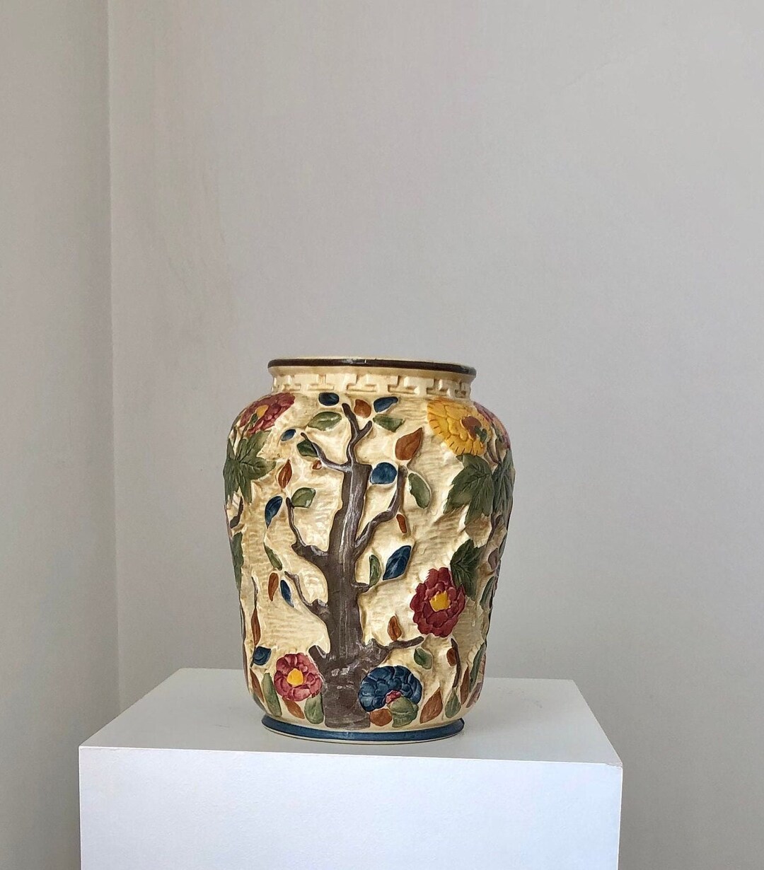 Vintage Large Rustic Indian Tree Yellow Floral Vase, Vintage H.J. Wood ...