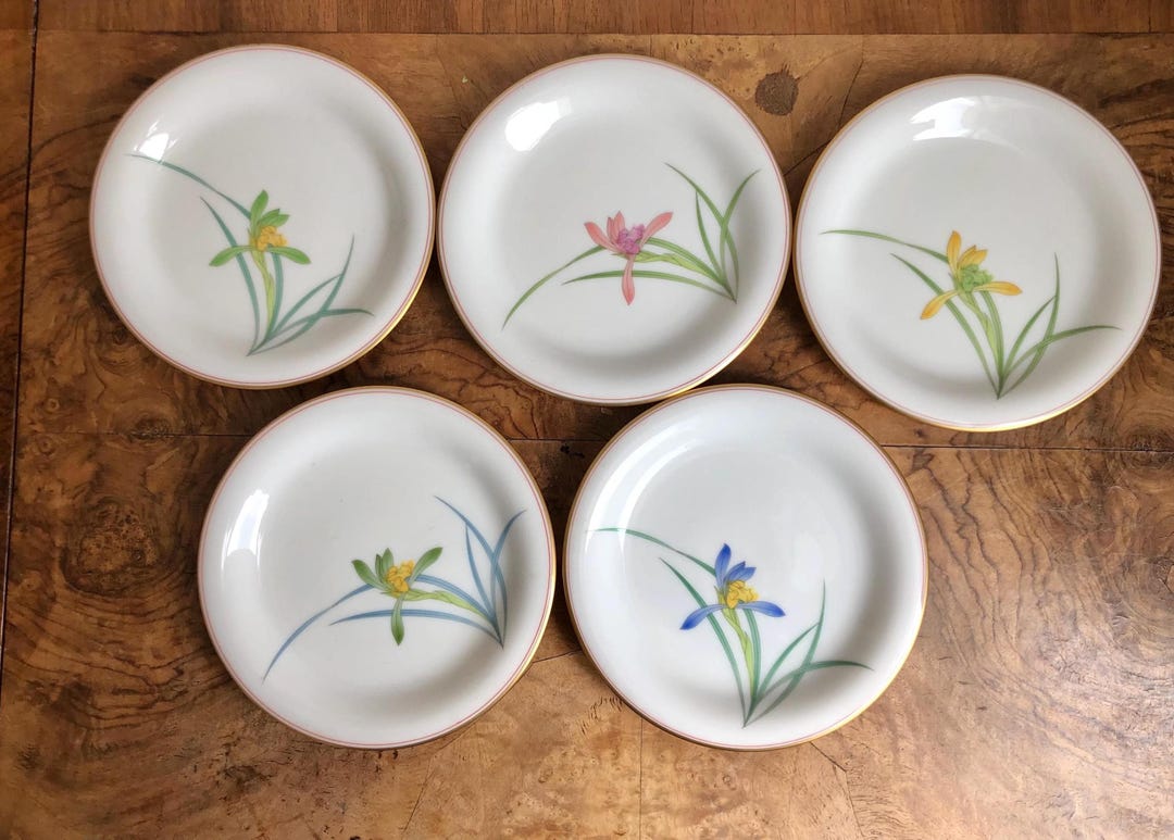 5-piece Vintage Japanese Porcelain Orchids Dessert Plates,botanical ...