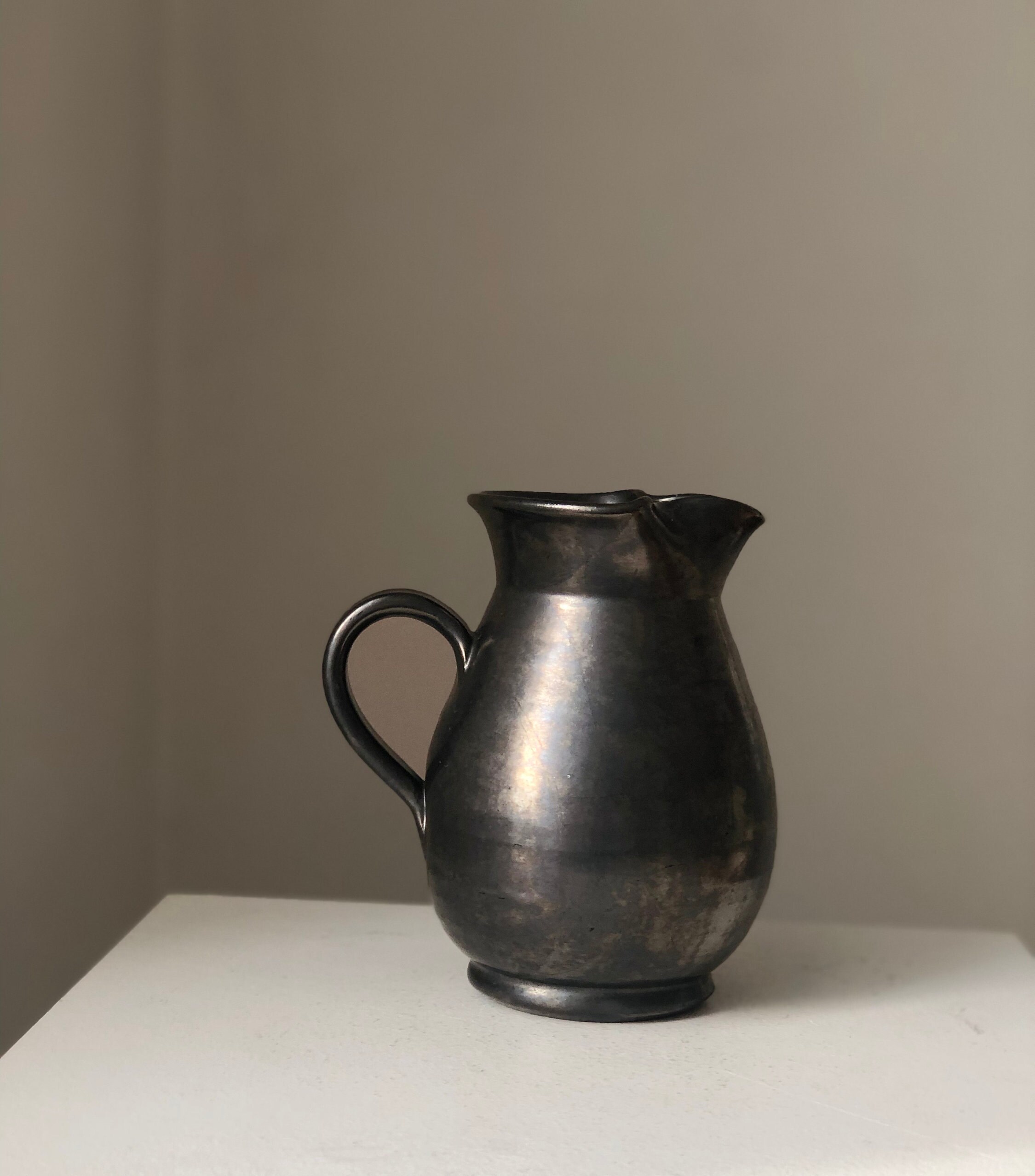 Mid Century Brutalist Metallic Glaze Black Jug, Vintage Prinknash ...