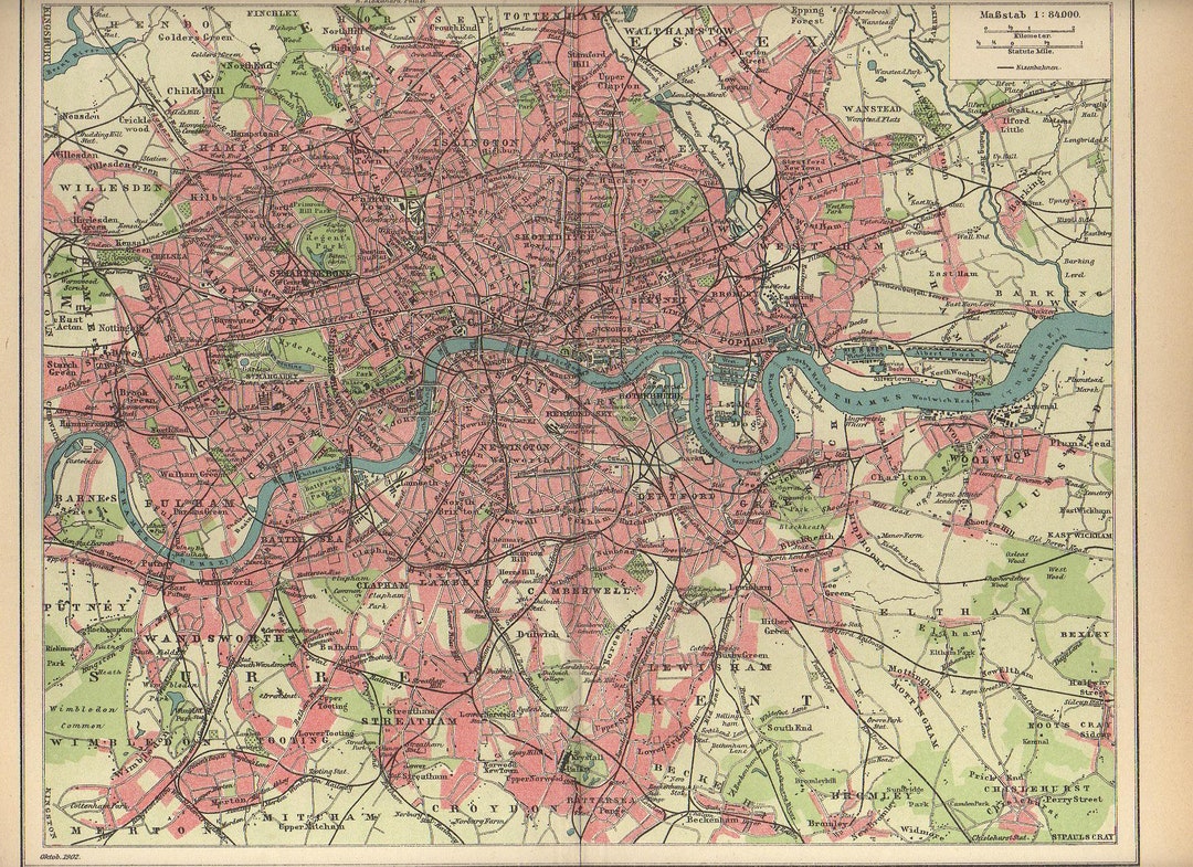 1902 Ancient Map GREAT LONDON England Topographic Map Old Map - Etsy