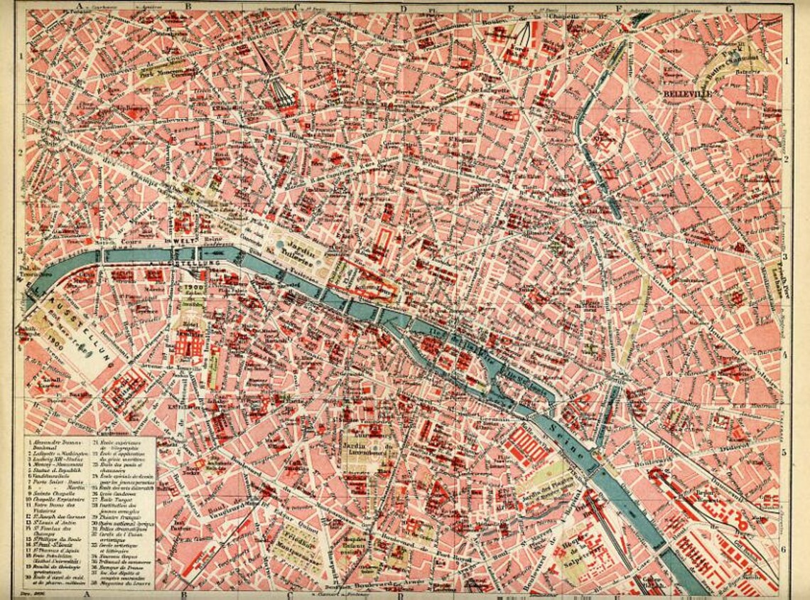 1898 Antique Map PARIS France Paris Topographic Map Old Map - Etsy
