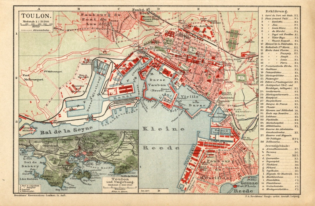 1903 alte Karte = TOULON Frankreich = Topographische Karte = alte Karte ...