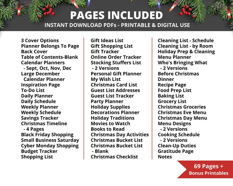 Christmas Planner With Beautiful Holiday Flowers and Green Plaid Design ...