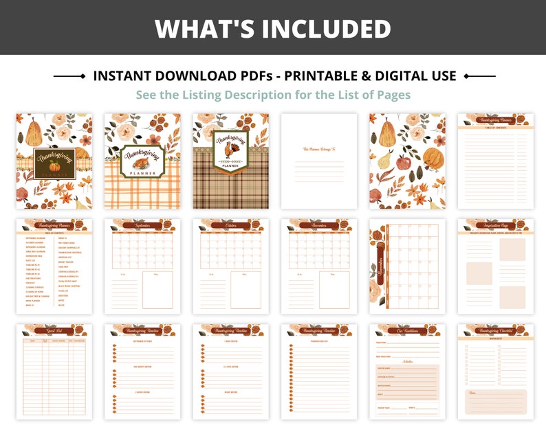 Thanksgiving Planner Printable, Digital Holiday Planner, Planner ...