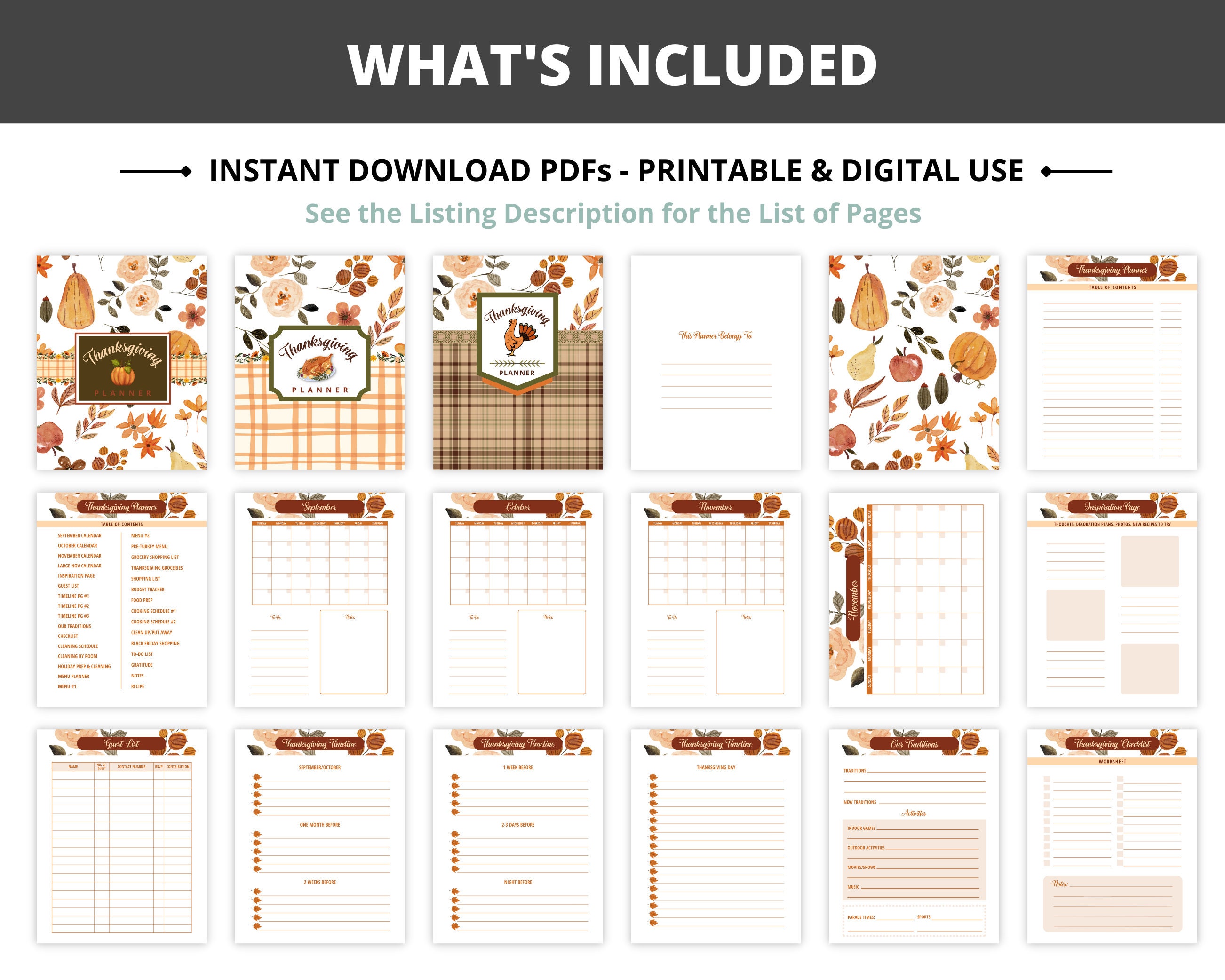 Thanksgiving Planner Printable, Digital Holiday Planner, Planner ...