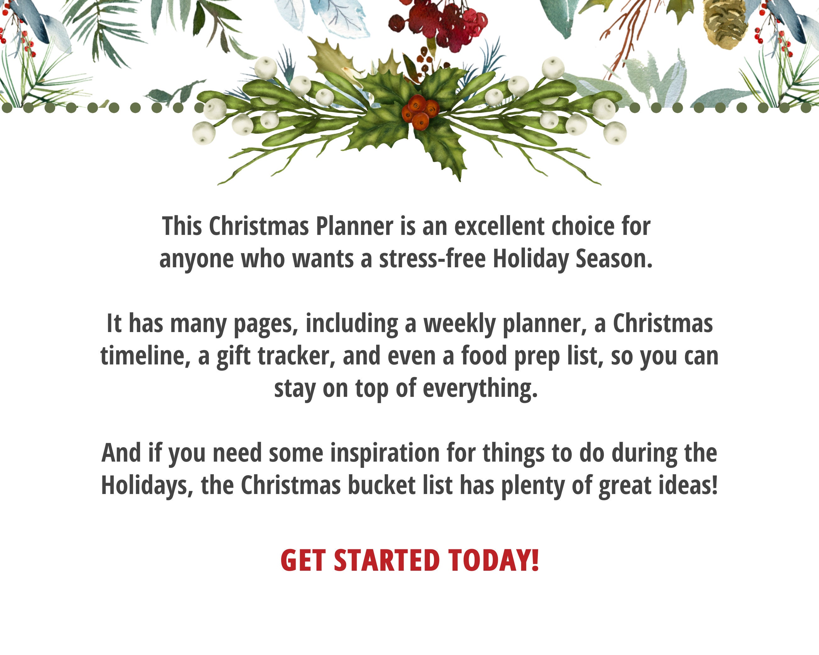 Christmas Planner With Beautiful Holiday Flowers and Green Plaid Design ...