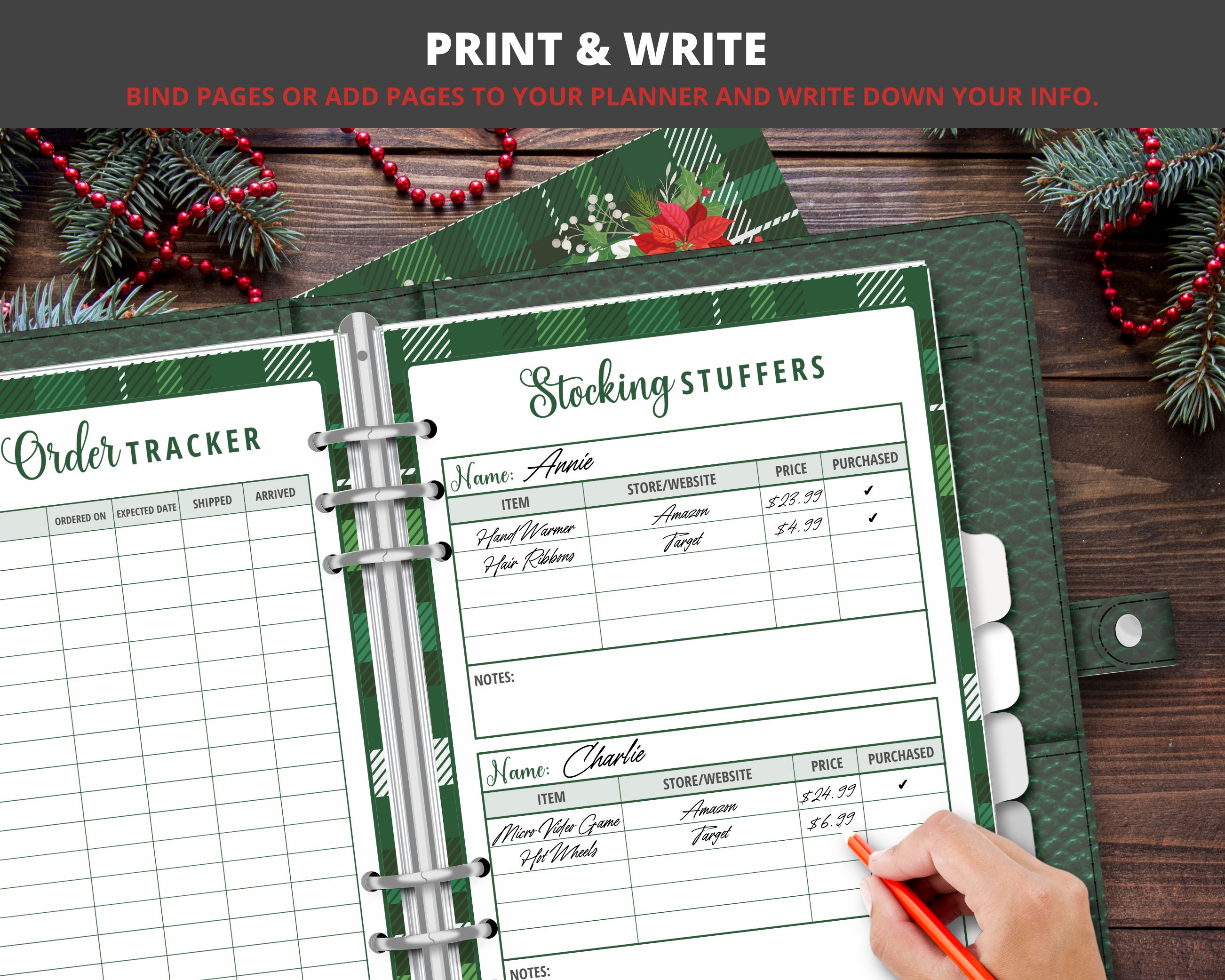 Christmas Planner and Planner Dashboard With Cute Flowers and Green ...