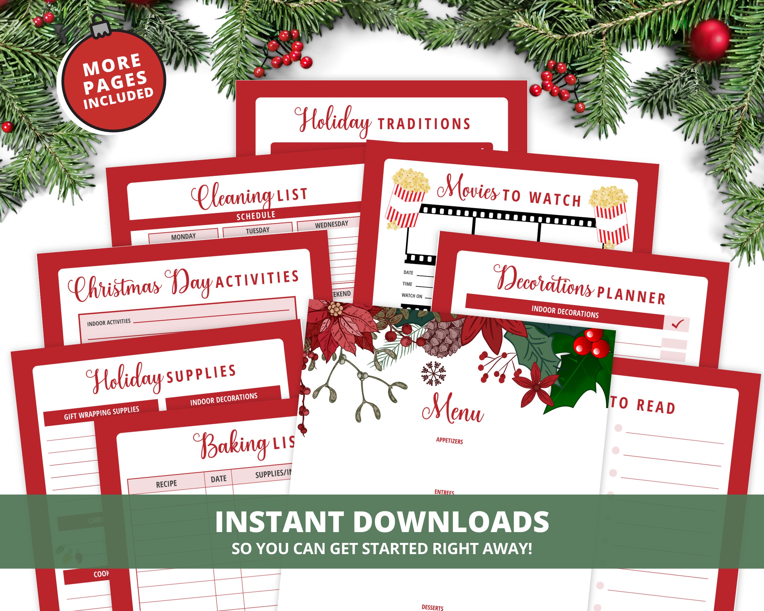 A5 Christmas Planner Inserts and Planner Cover With Holly and Christmas ...