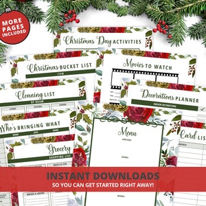 Christmas Planner With Beautiful Holiday Flowers and Green Plaid Design ...