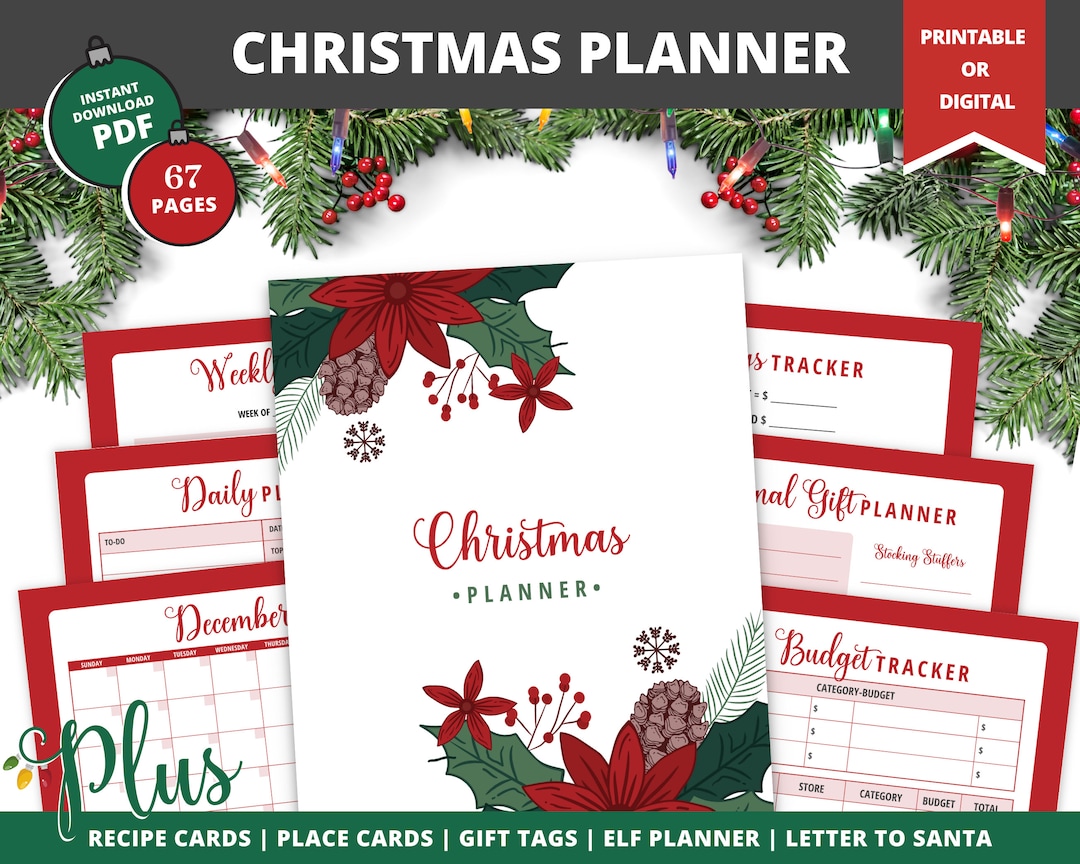 A5 Christmas Planner Inserts and Planner Cover With Holly and Christmas ...