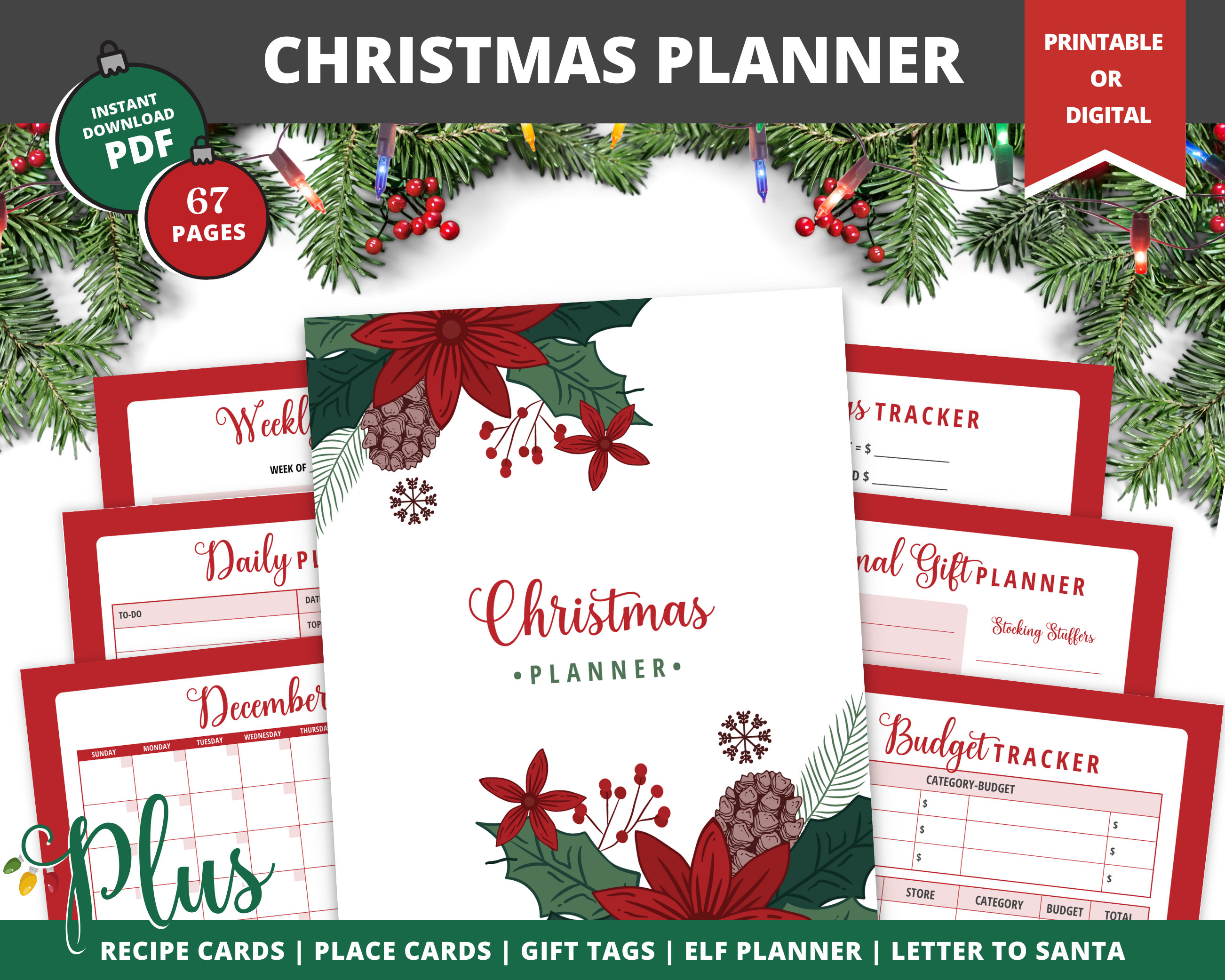 A5 Christmas Planner Inserts and Planner Cover With Holly and Christmas ...