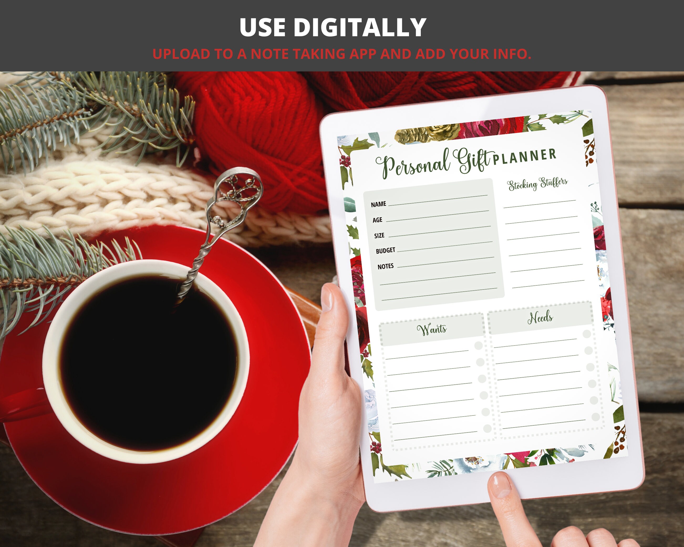 Christmas Planner With Beautiful Holiday Flowers and Green Plaid Design ...