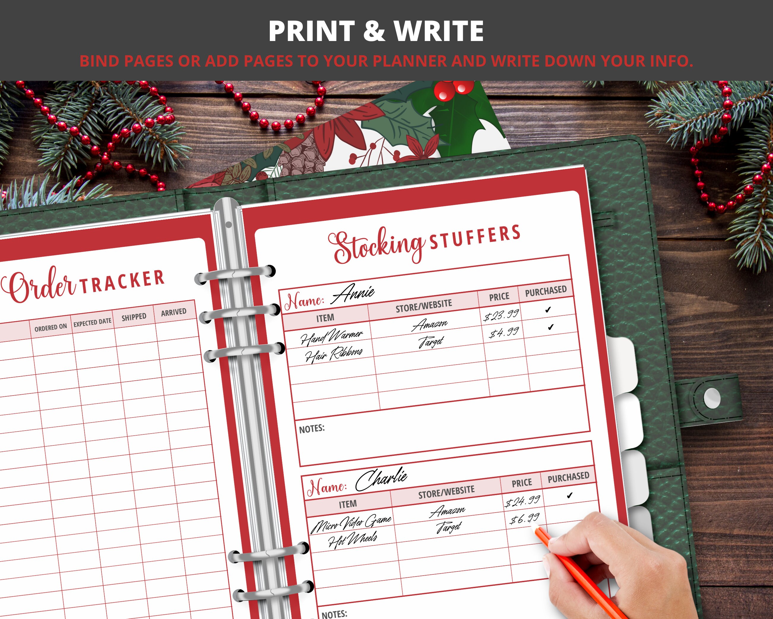 A5 Christmas Planner Inserts and Planner Cover With Holly and Christmas ...