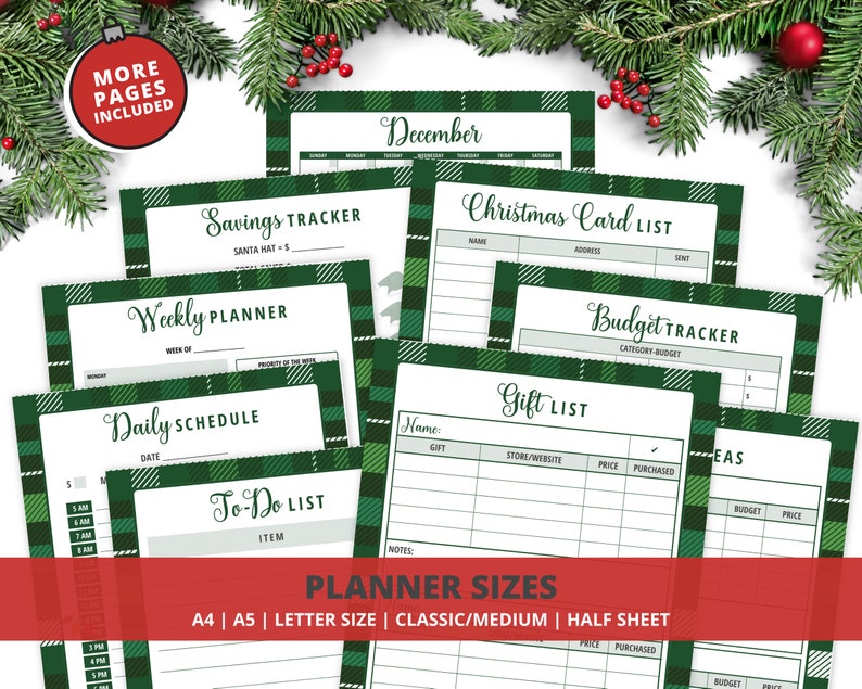 Christmas Planner and Planner Dashboard With Cute Flowers and Green ...