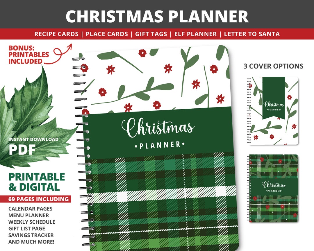 Christmas Planner and Planner Dashboard With Cute Flowers and Green ...