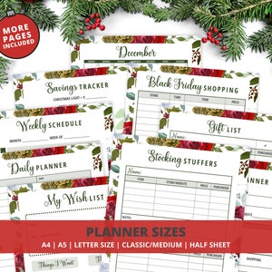 Christmas Planner With Beautiful Holiday Flowers and Green Plaid Design ...