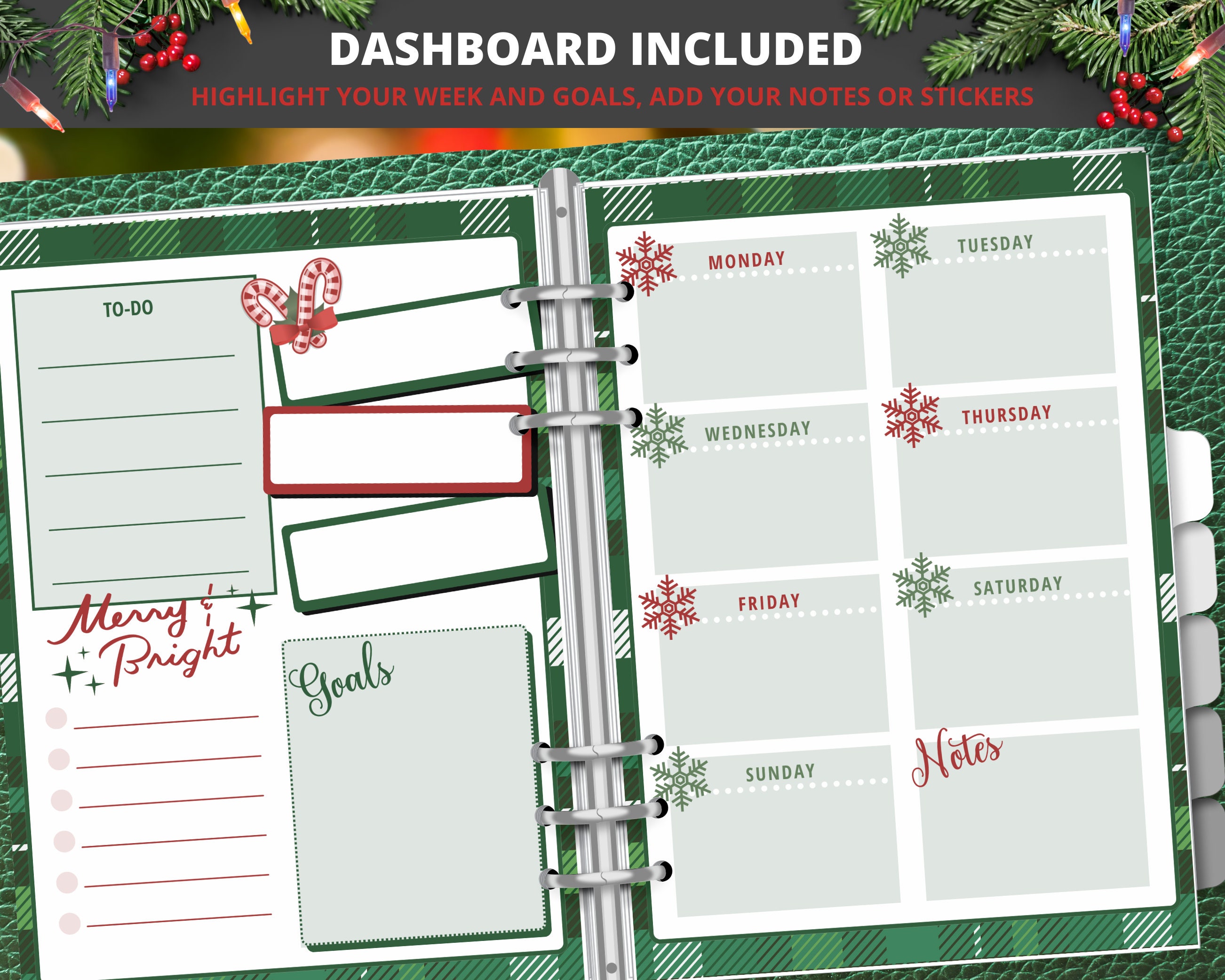 Christmas Planner and Planner Dashboard With Cute Flowers and Green ...