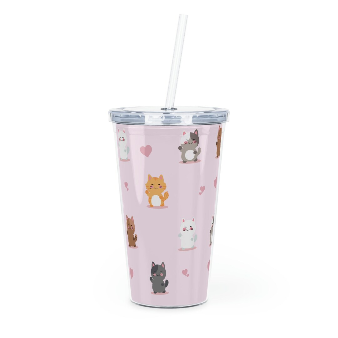 Cat Cute Plastic Tumbler Cup With Straw - Etsy