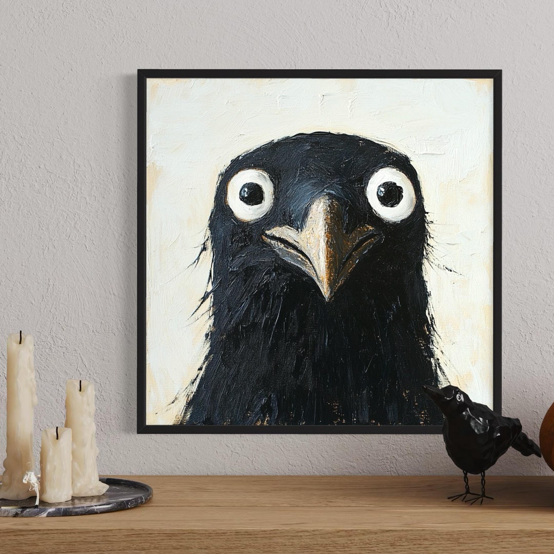 Funny Raven, Positive Art ,handcrafted Abstract Canvas Raven Painting ...