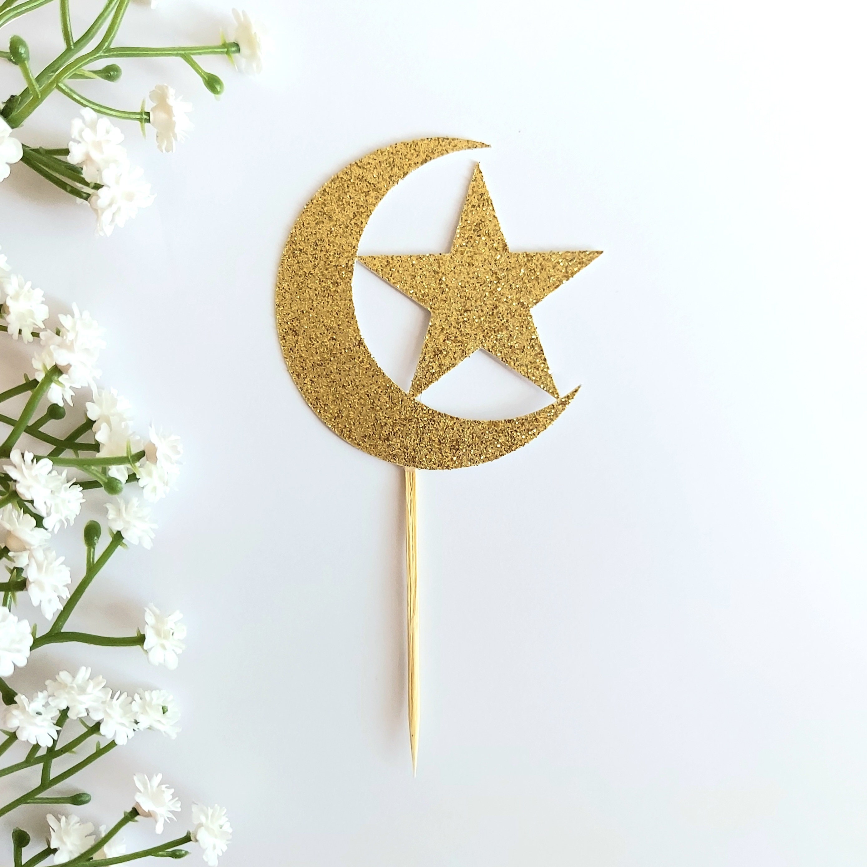 Moon and Star Cupcake Topper Gold Glitter Cake Topper - Etsy