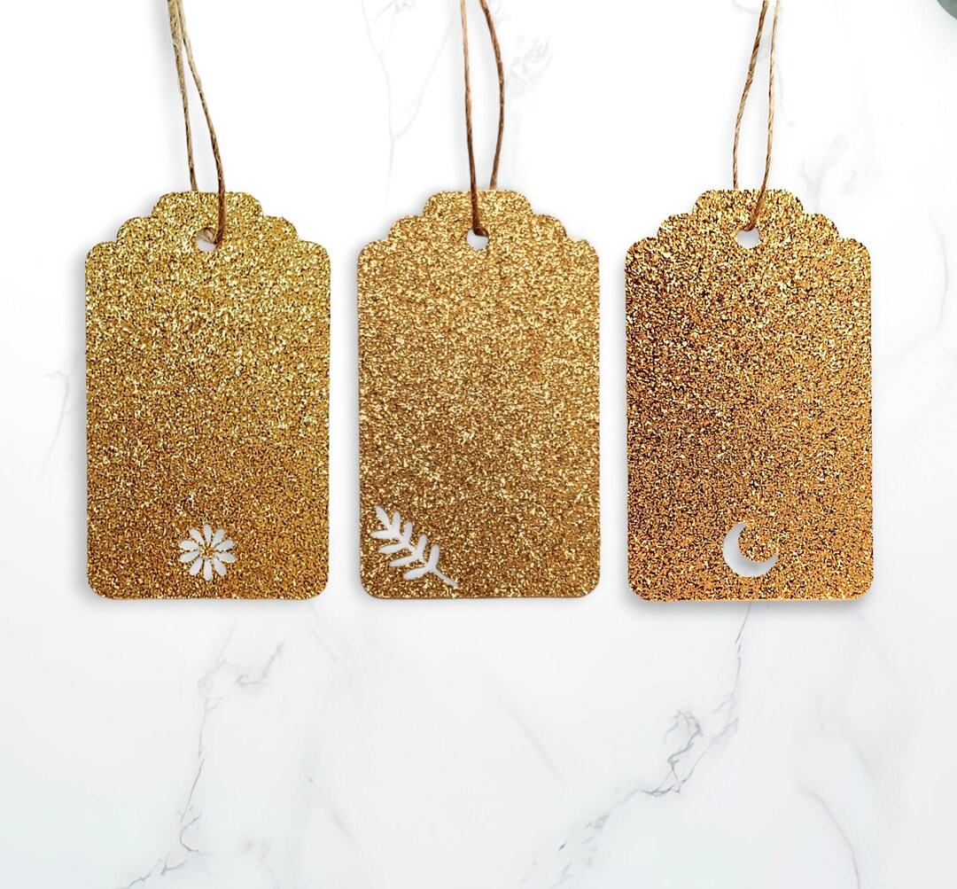 10x Gold Glitter Name Tags With Natural Jute Twine | Luxury One-sided ...