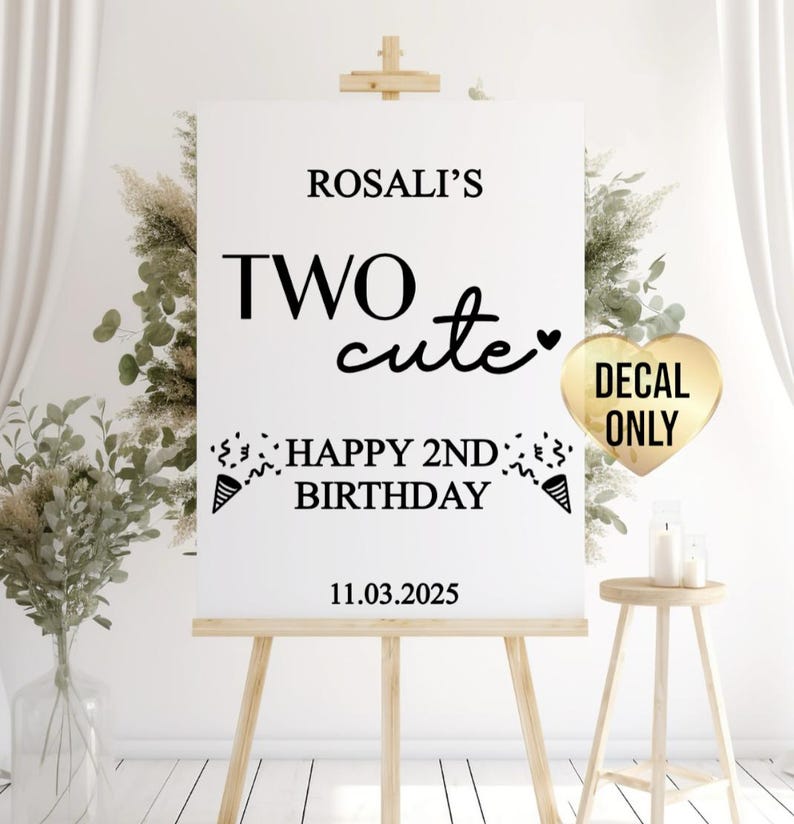 Personalized "two Cute" 2nd Birthday Vinyl Decal | DIY Party Sign - Etsy