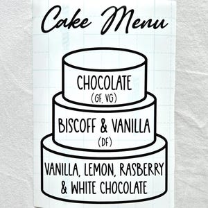 Cake Menu Sign Vinyl Decal | Custom Wedding Cake Decal Sticker ...