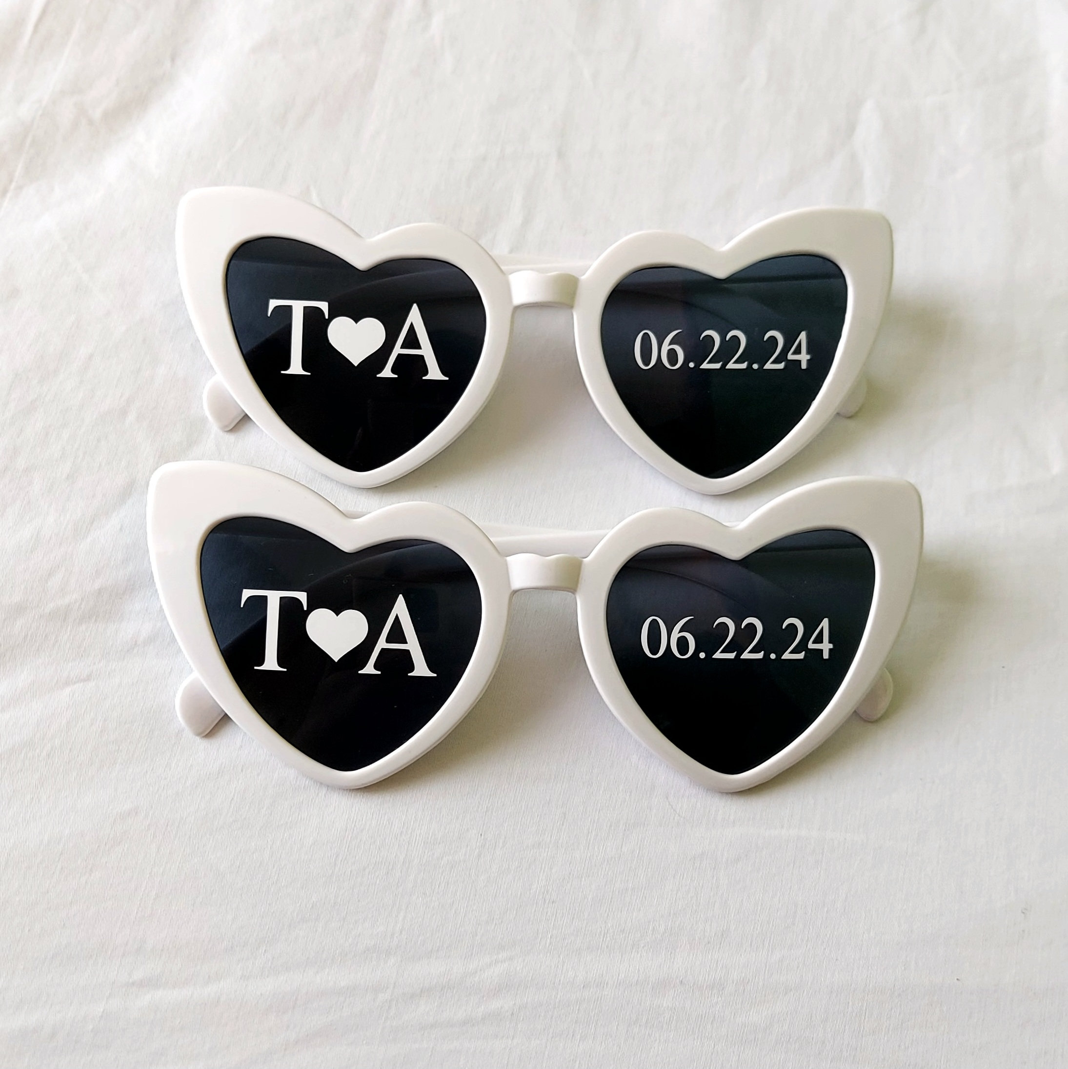 Personalised Wedding Heart Sunglasses | Custom White Heart Sunglasses ...