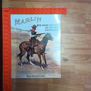 Marlin Cowboy on Horse Metal Sign Marlin 22 Rifle Gun Signs Garage ...