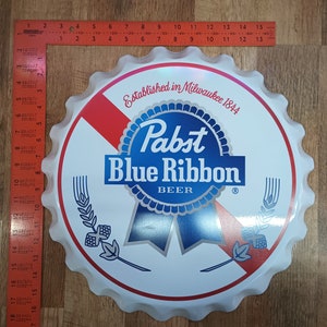 18 Pabst Blue Ribbon Beer Bottle Cap Sign PBR Signs Home Bar Decor Beer ...