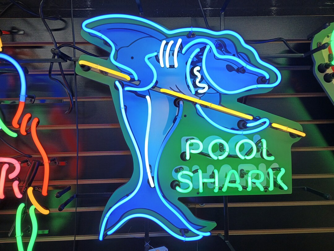 Pool Shark Neon Sign AUTHENTIC GLASS NEON Signs Home Bar Wall Decor ...