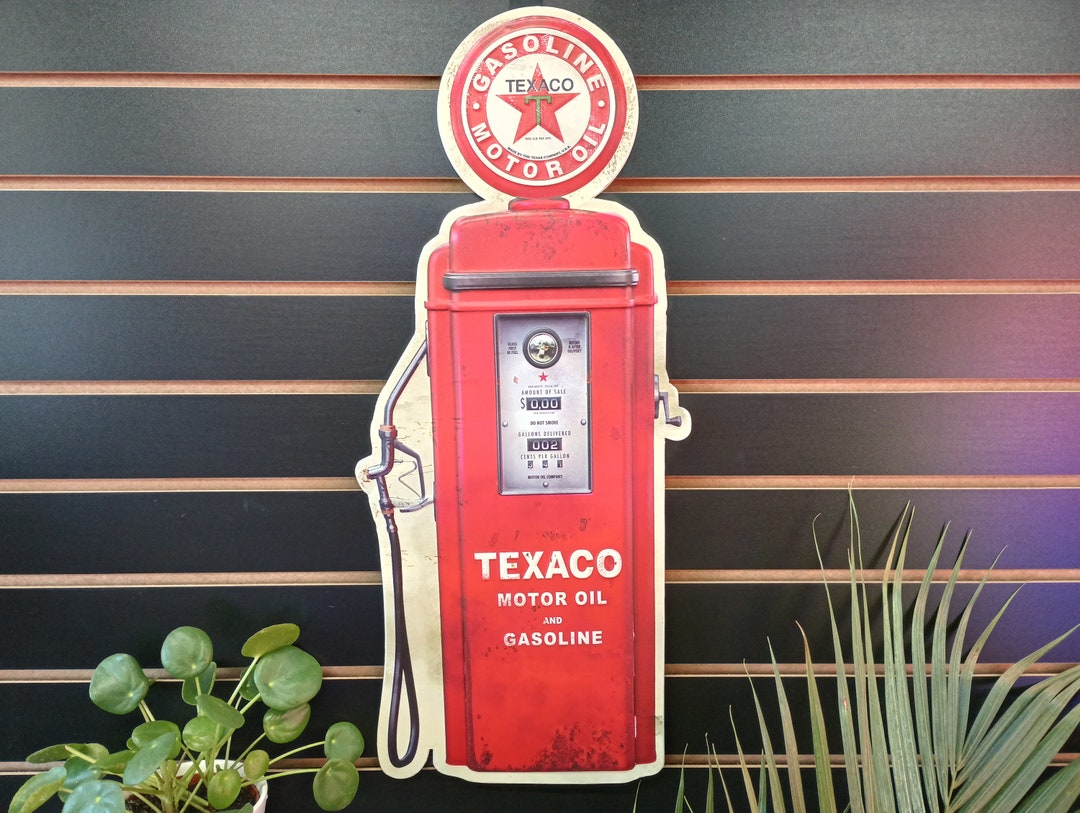 Texaco Gas Pump Shaped Embossed Metal Sign Texaco Gas Station Sign ...