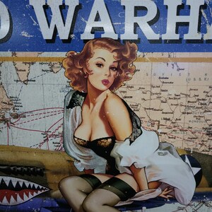P-40 Warhawk Vintage Looking Metal Sign American Military Memorabilia Vintage Pin up Girl Decor ...