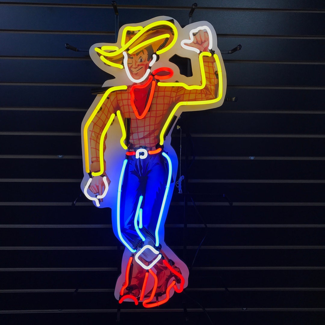 Vegas Cowboy Neon Sign AUTHENTIC GLASS NEON Vegas Vic Home Casino Theme ...