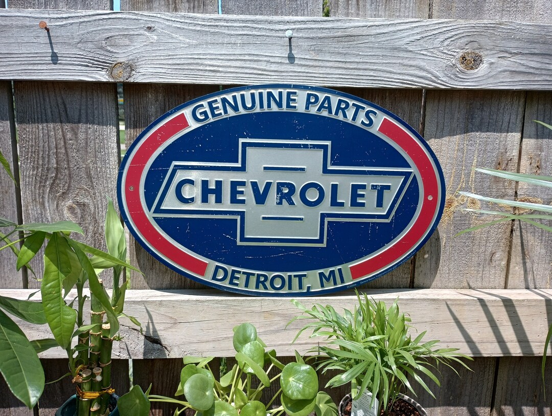 Chevrolet Genuine Parts Tin Metal Sign Chevy Detroit Michigan Oval ...