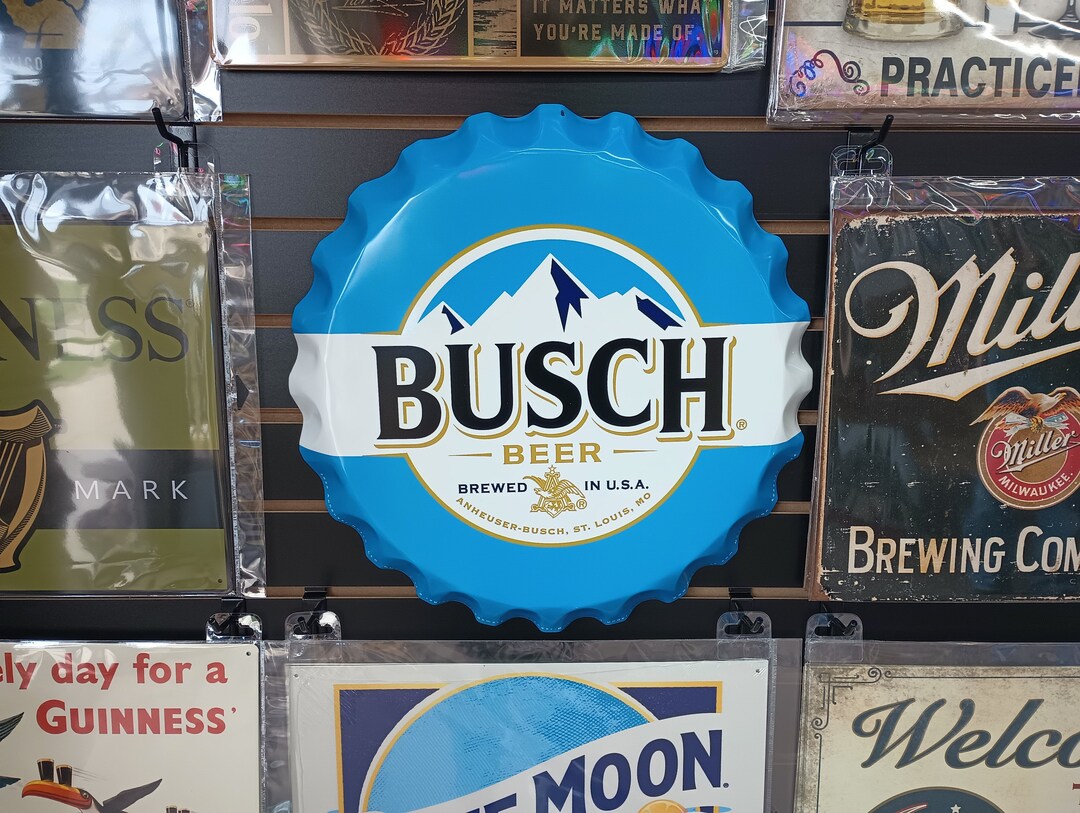 18" Busch Beer Bottle Cap Sign Metal Beer Signs Busch Beer Drinker ...
