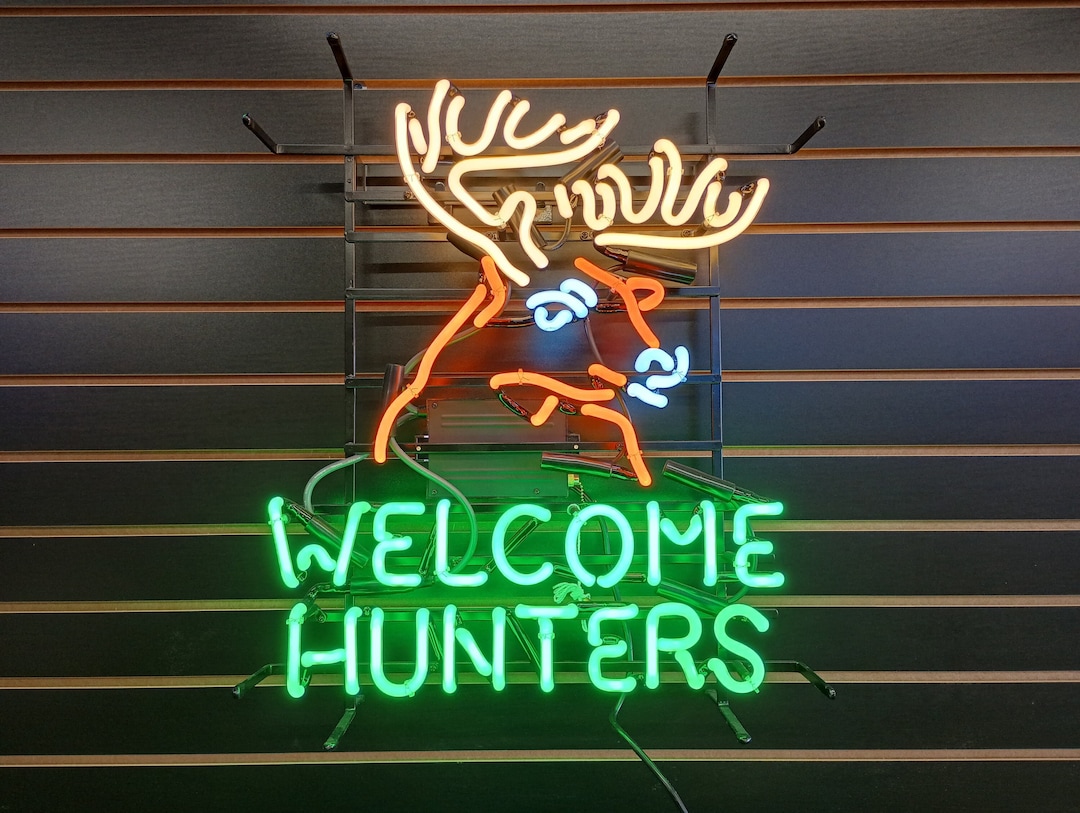 Welcome Hunters Neon Sign AUTHENTIC GLASS NEON Bar Decor Restaurant ...