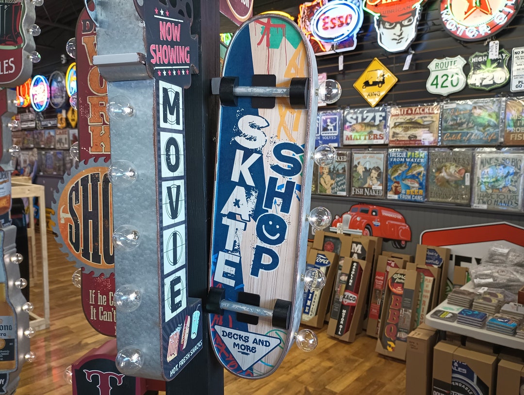 Skate Shop Skateboard Sign Light up Wall Decor Double Sided Battery ...