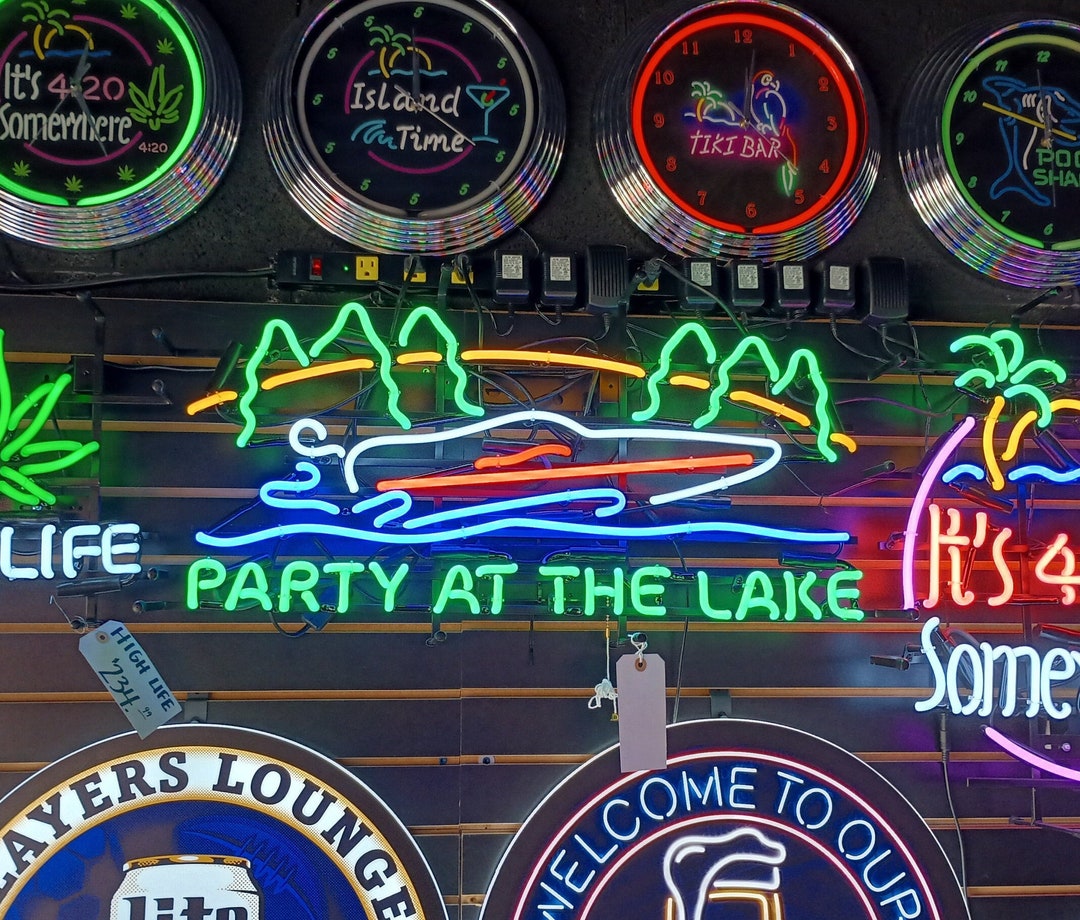 Party at the Lake Neon Sign AUTHENTIC GLASS NEON Lakehouse Air Bnb Wall ...
