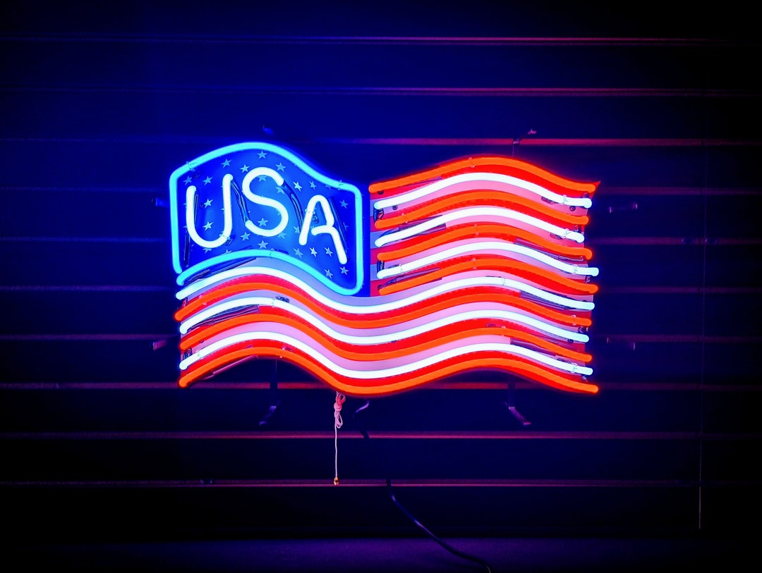 USA American Flag Neon Sign AUTHENTIC GLASS Neon Fourth of July Decor ...