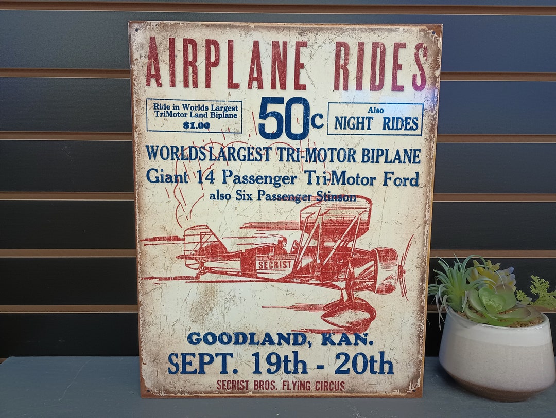 Secrist Flying Circus Tin Metal Sign Airplane Rides Advertising Poster ...