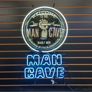 Man Cave Neon Sign AUTHENTIC GLASS NEON Light up Man Cave Wall Decor ...