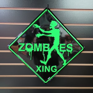 Zombie Signs Zombies Crossing Sign Outdoor Porch Halloween Decor Funny ...
