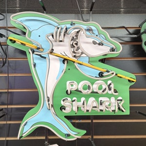 Pool Shark Neon Sign AUTHENTIC GLASS NEON Signs Home Bar Wall Decor ...