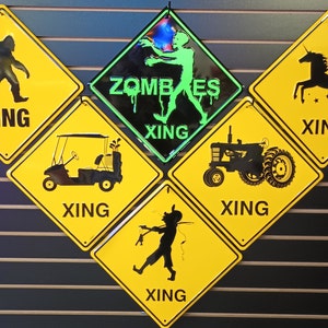 Zombie Signs Zombies Crossing Sign Outdoor Porch Halloween Decor Funny ...
