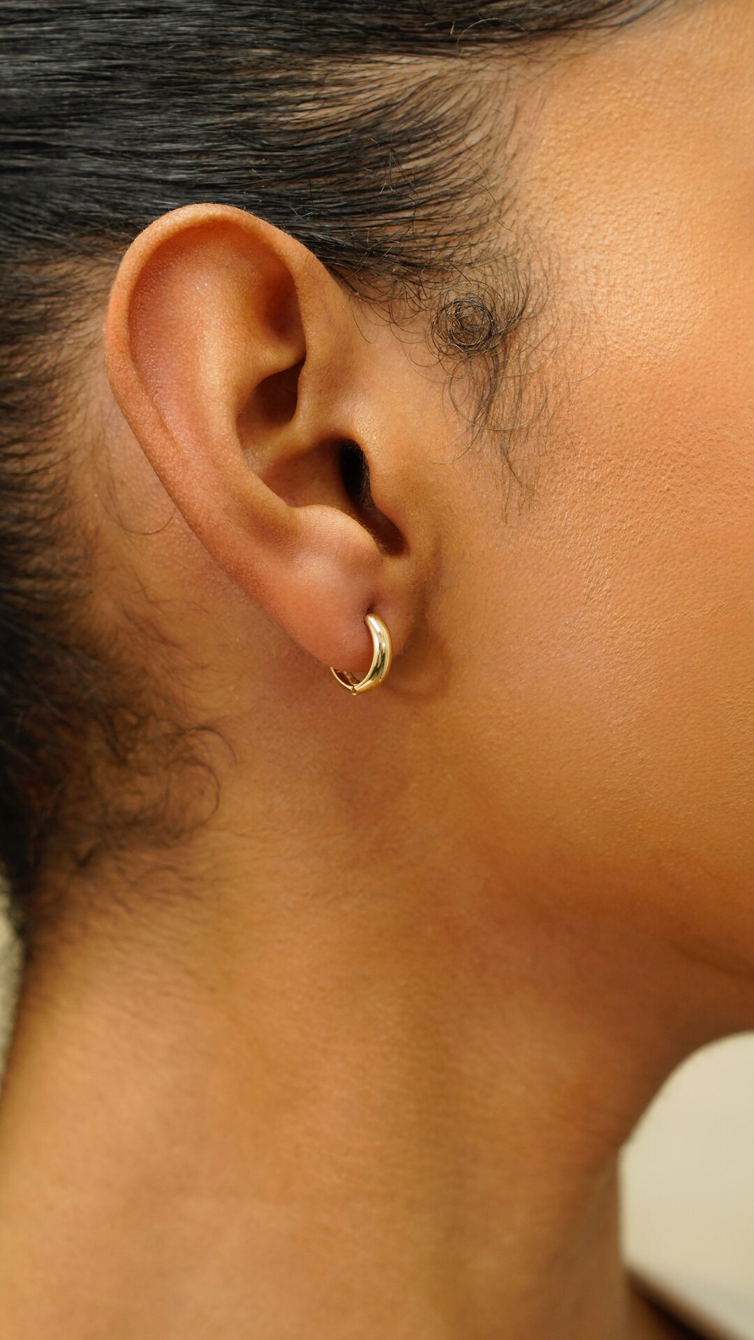 14K Gold Plain Huggies, Solid Gold Mini Hoops, Dainty Huggie Earrings, Lightweight Huggies ...