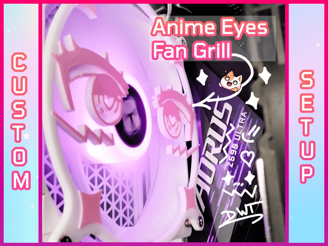 Kawaii Anime Eyes Dual Color Gaming Computer Fan Shroud / Grill / Cover ...